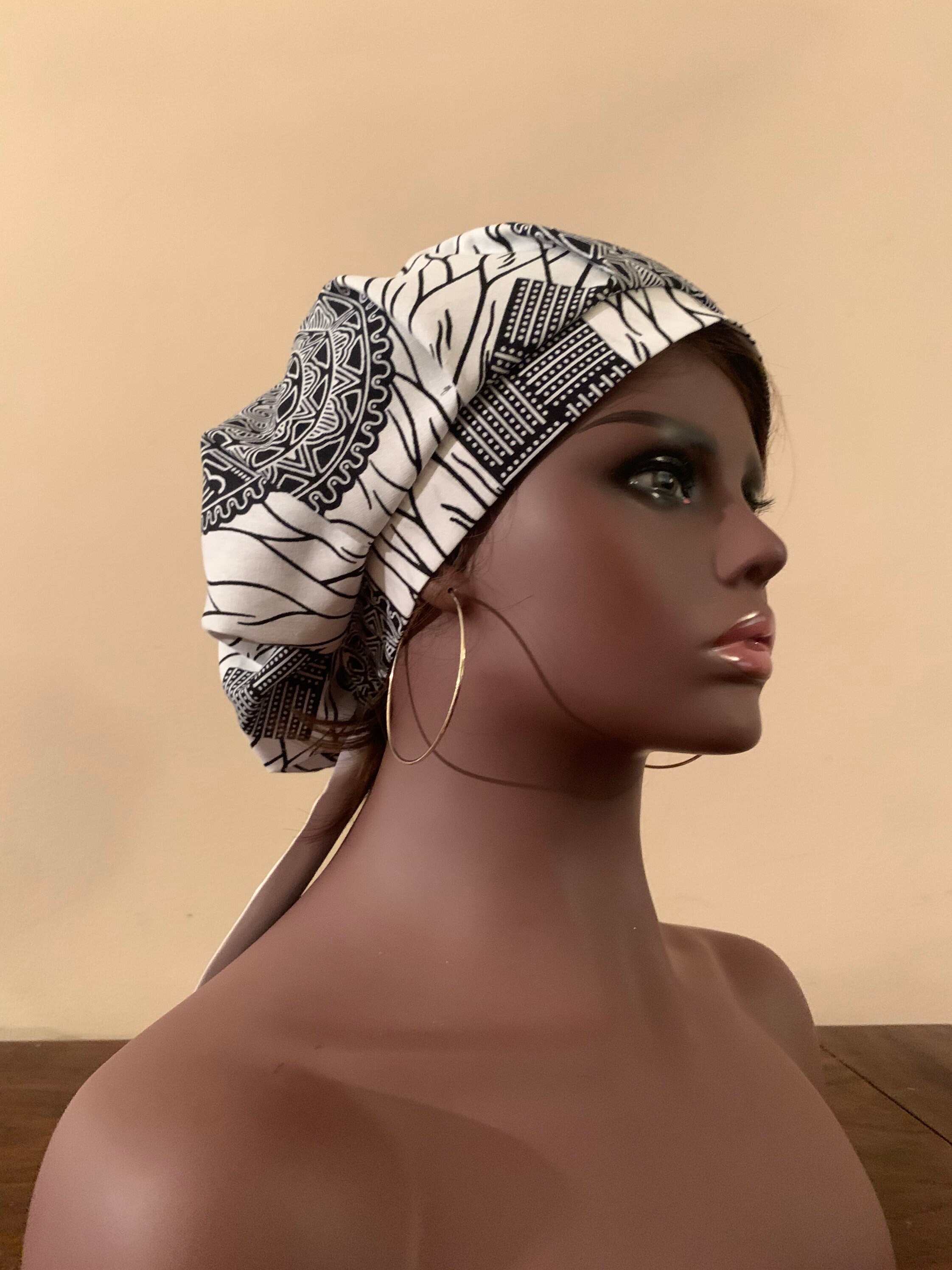 No Elastic Bouffant Style Bonnet African Print Scrub Cap or Scrub Hat ...