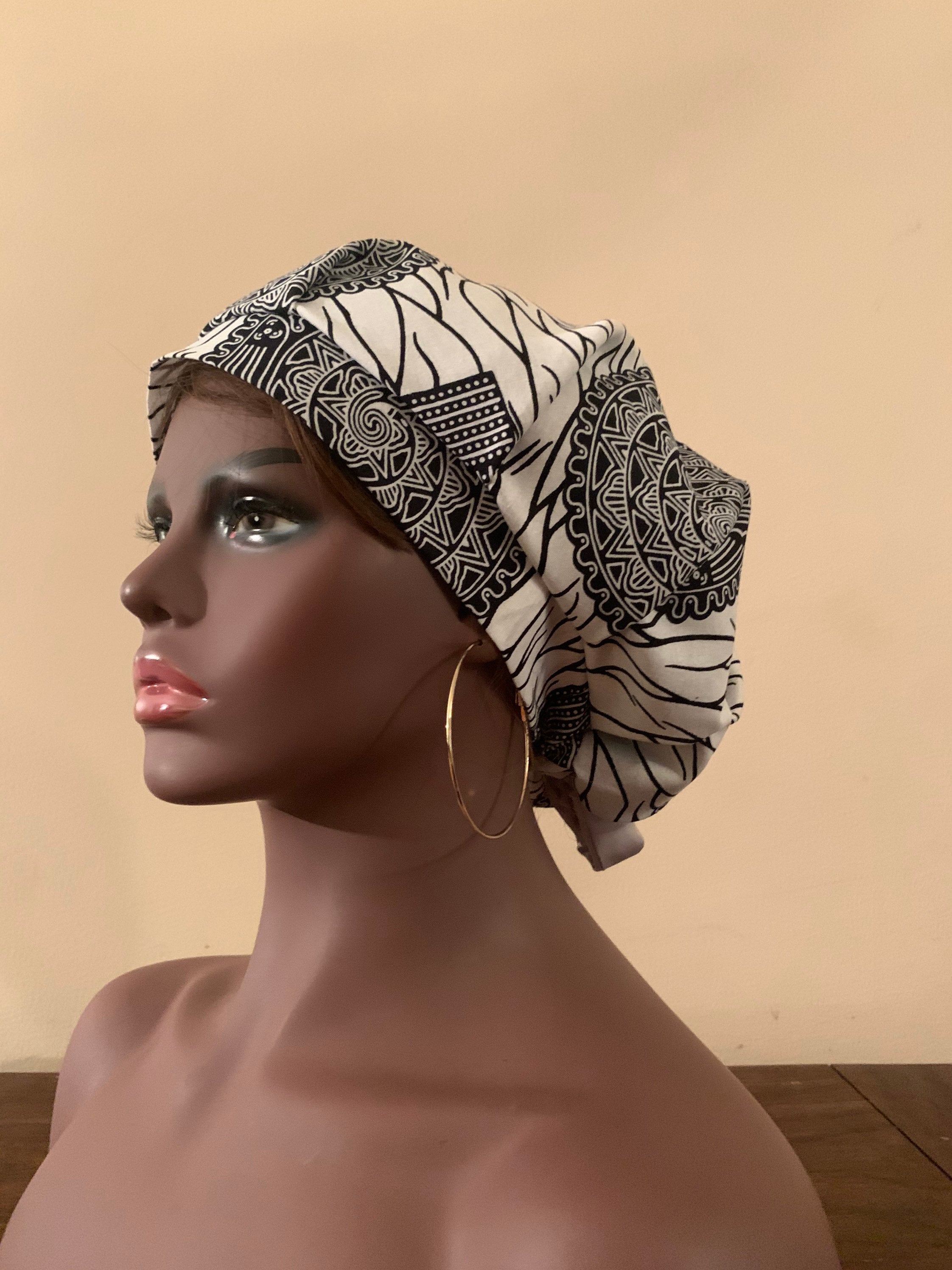 No Elastic Bouffant Style Bonnet African Print Scrub Cap or Scrub Hat ...