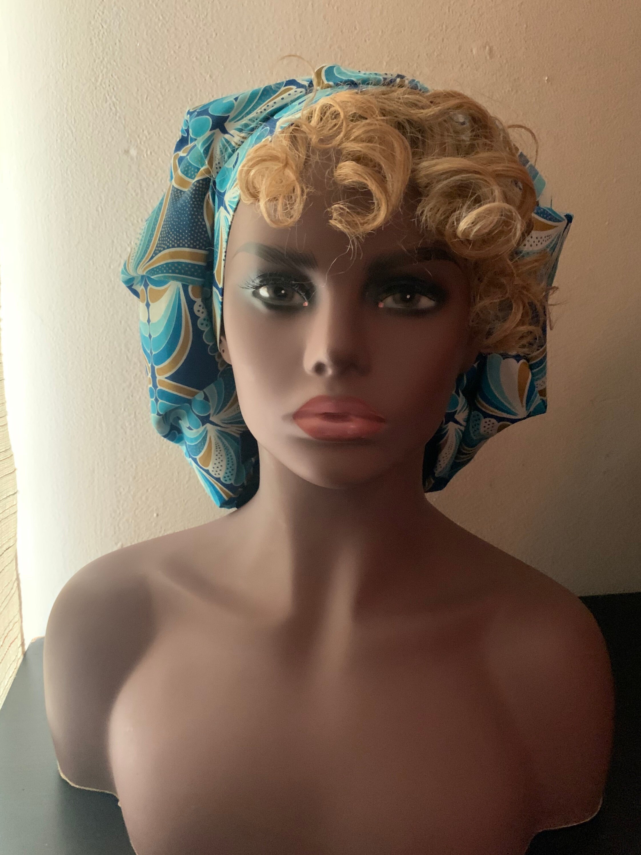 Satin Lined No Elastic Bouffant Style Bonnet African Print Scrub Cap or ...
