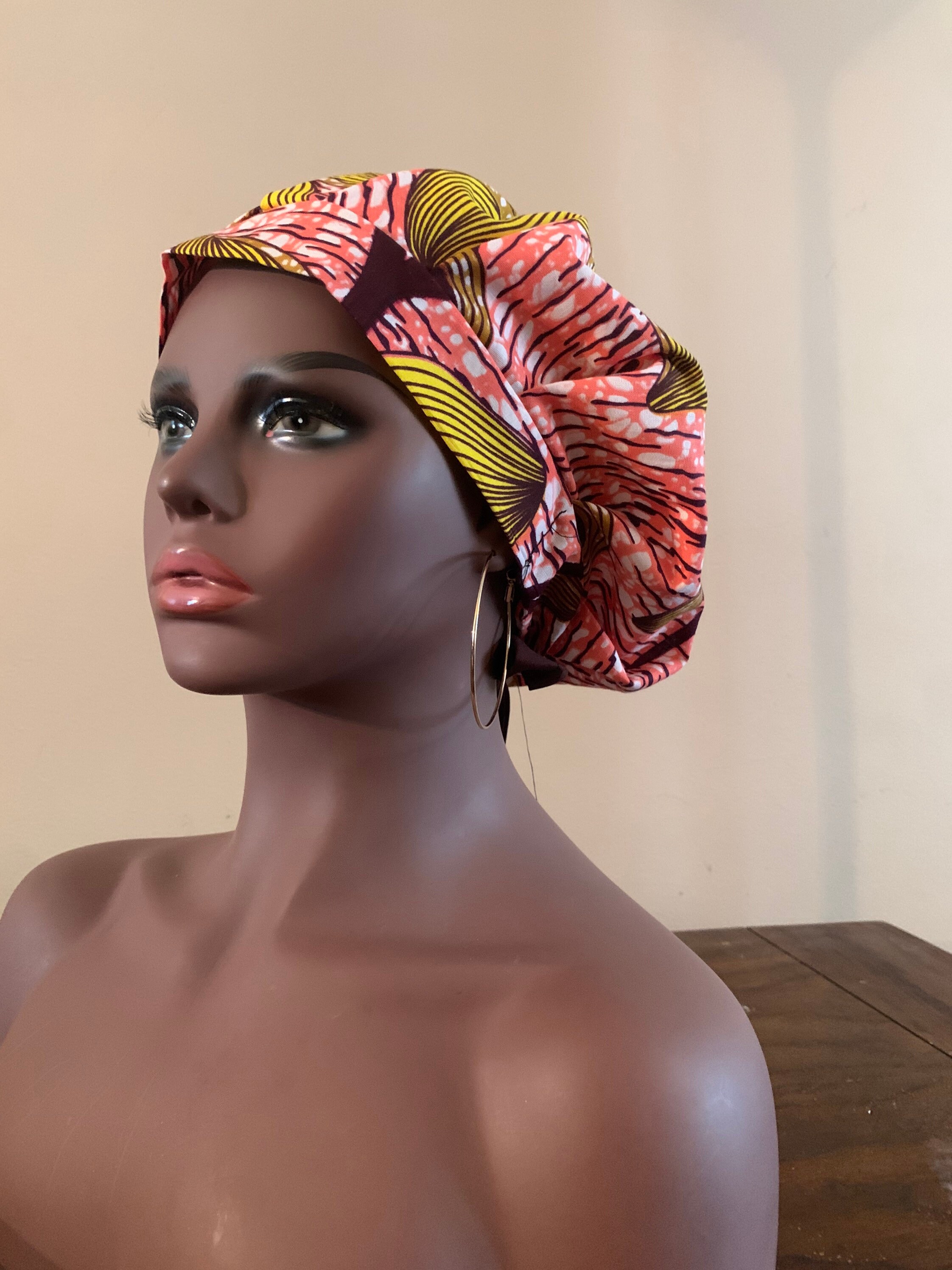 No Elastic Bouffant Style Bonnet African Print Scrub Cap or Scrub Hat ...