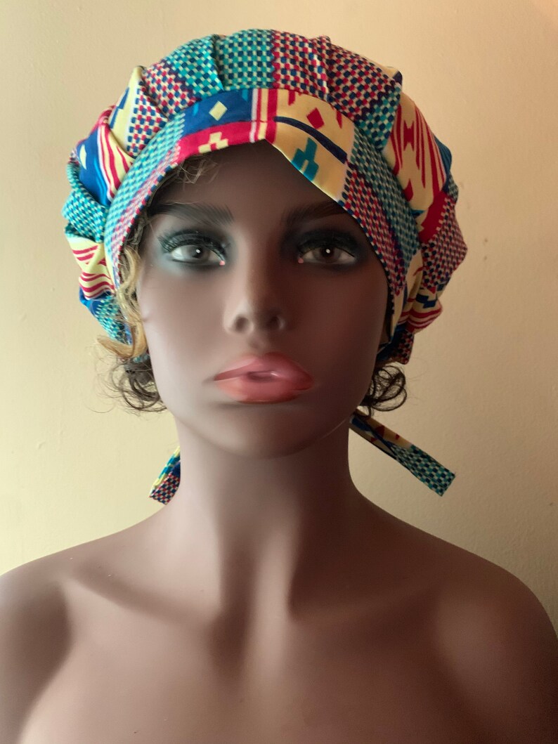 No Elastic Bouffant Style Bonnet African Print Scrub Cap or Scrub Hat ...