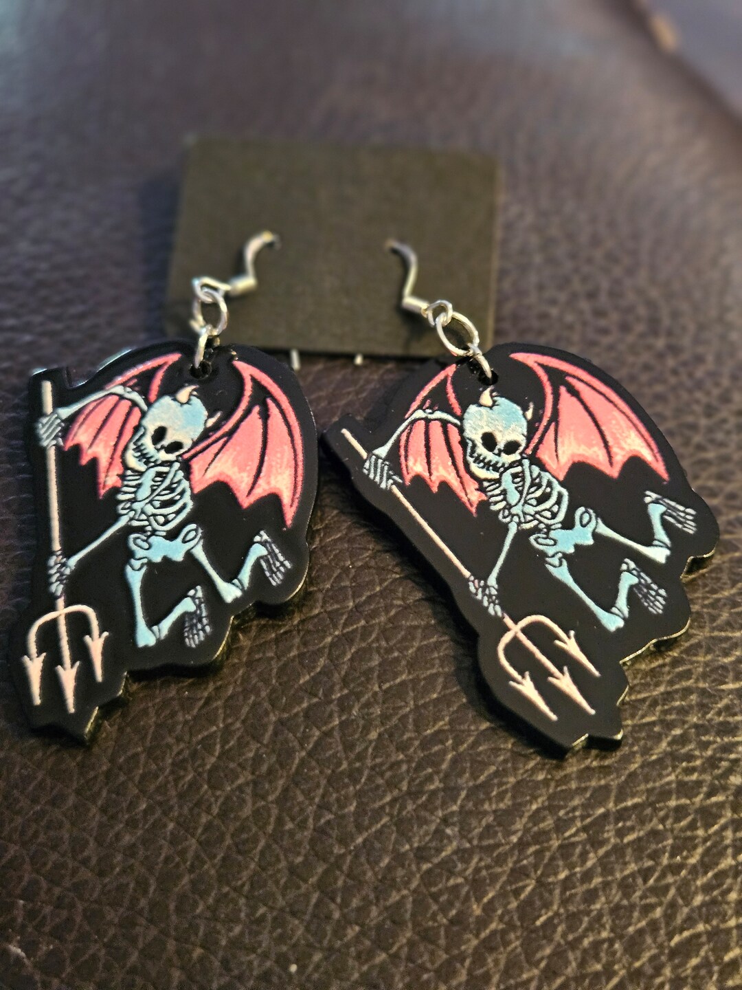 Skeleton Angel With Pitchfork Halloween Earrings - Etsy