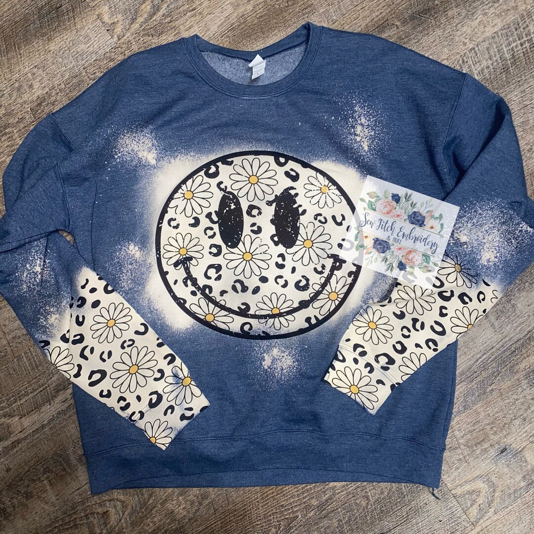Daisy Leopard Bleached Sweatshirt | Smiley Sweatshirt | Spring ...