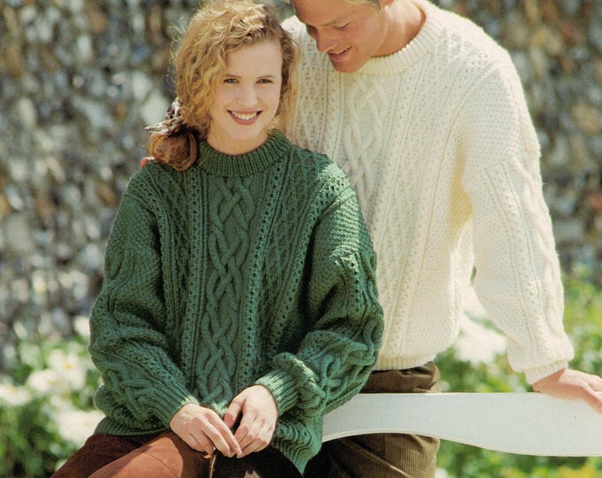 PDF Instant Download Knitting Pattern *his 'n' Hers Cabled Raglan Aran ...