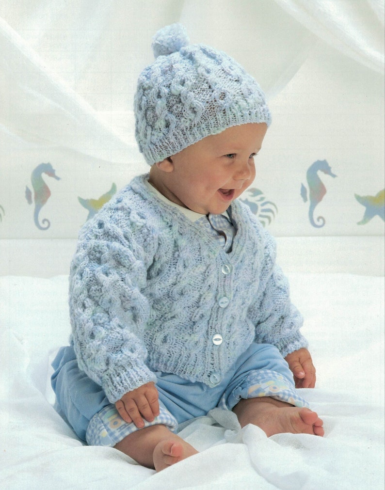 PDF Instant Download Knitting Pattern baby DK Cabled Jacket and Bobble ...