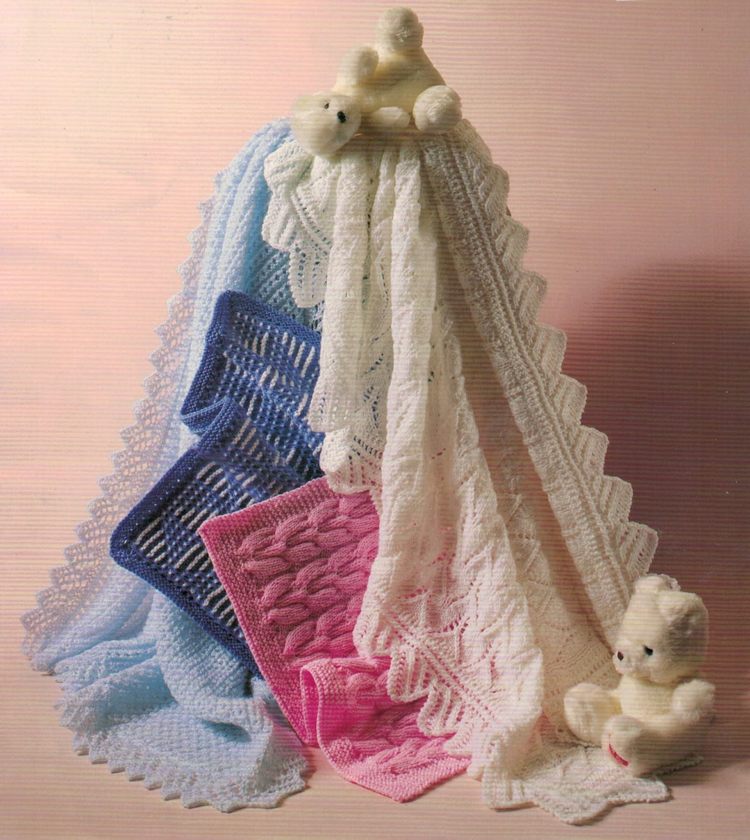 PDF Instant Download Knitting Pattern two Baby Shawls Two Pram Blankets ...
