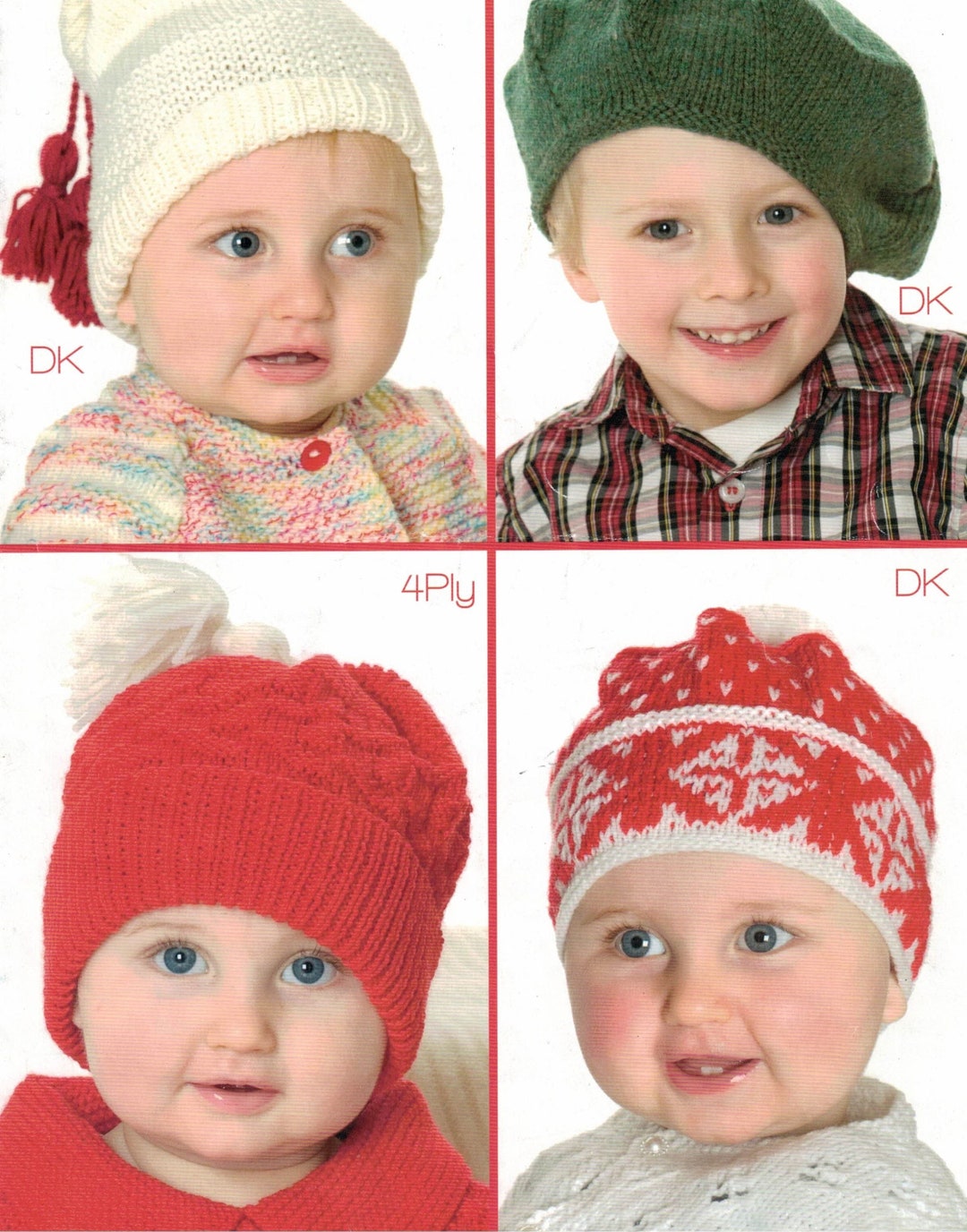 PDF Instant Download Knitting Pattern four Hats in Three Sizes DK and ...