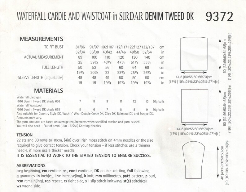 PDF Instant Download Knitting Pattern waterfall Cardigan and Waistcoat ...