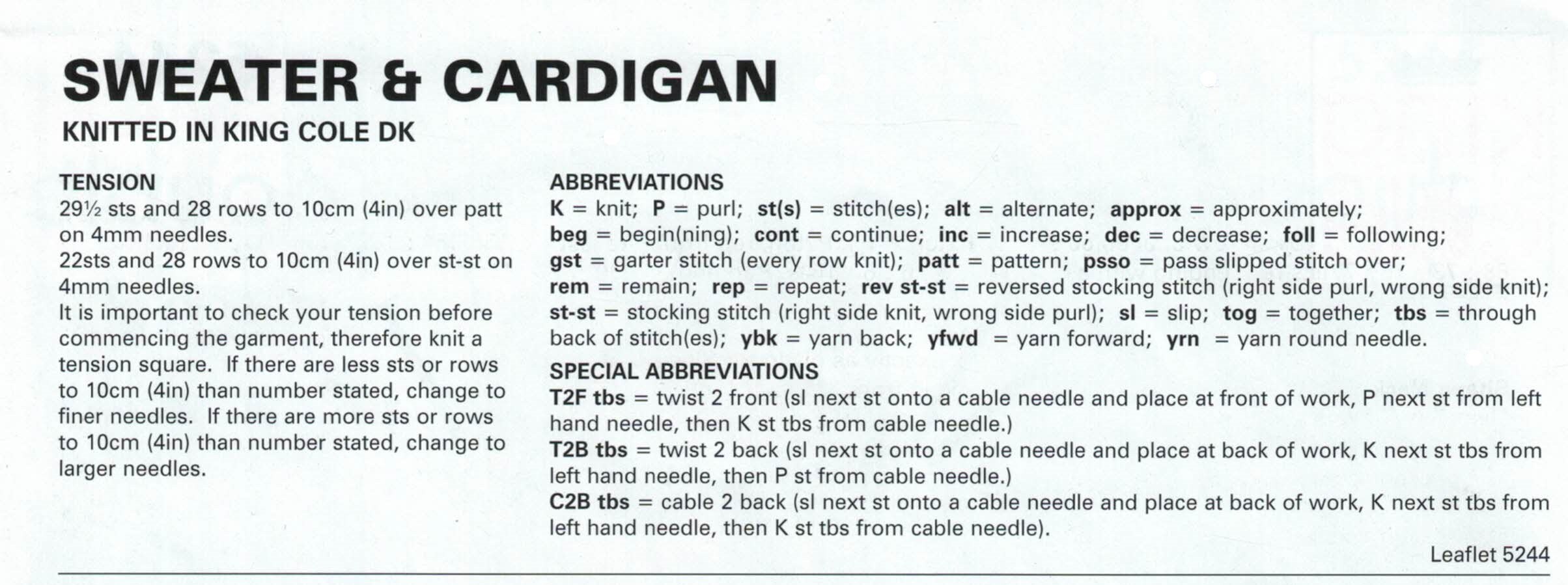 PDF Instant Download Knitting Pattern cable Cardigan and Sweater DK ...