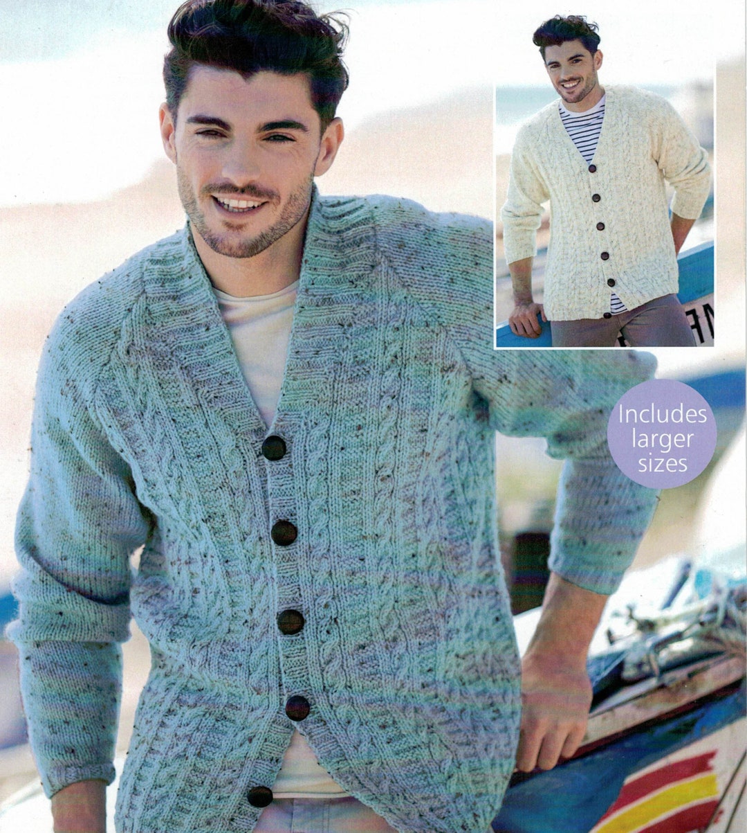 PDF Instant Download Knitting Pattern *man's Cabled Cardigans* Aran ...