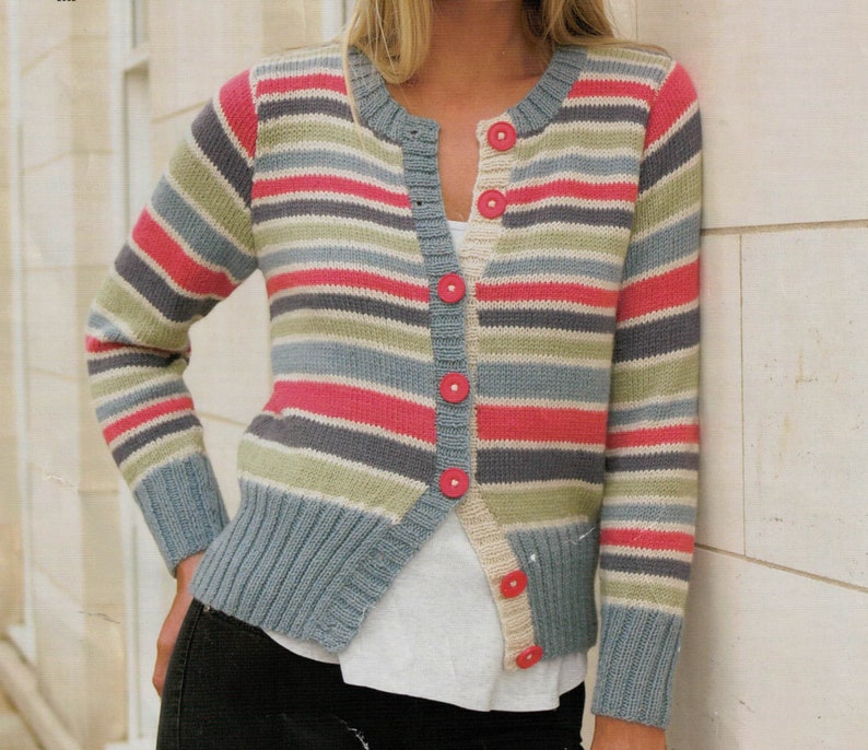 PDF Instant Download Knitting Pattern easy Knit Striped Cardigan and ...