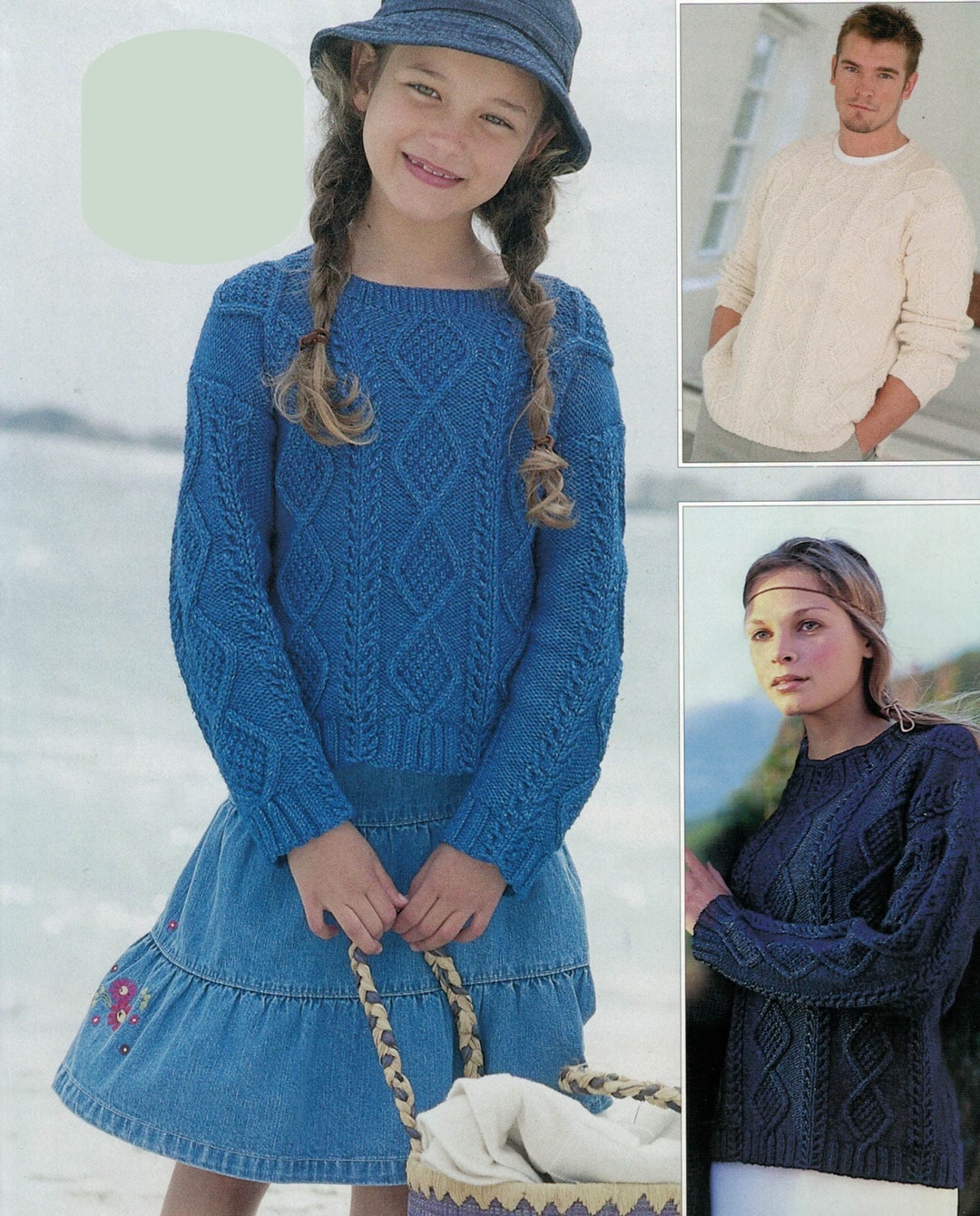 PDF Instant Download Knitting Pattern *family Cabled Denim Sweaters* DK ...