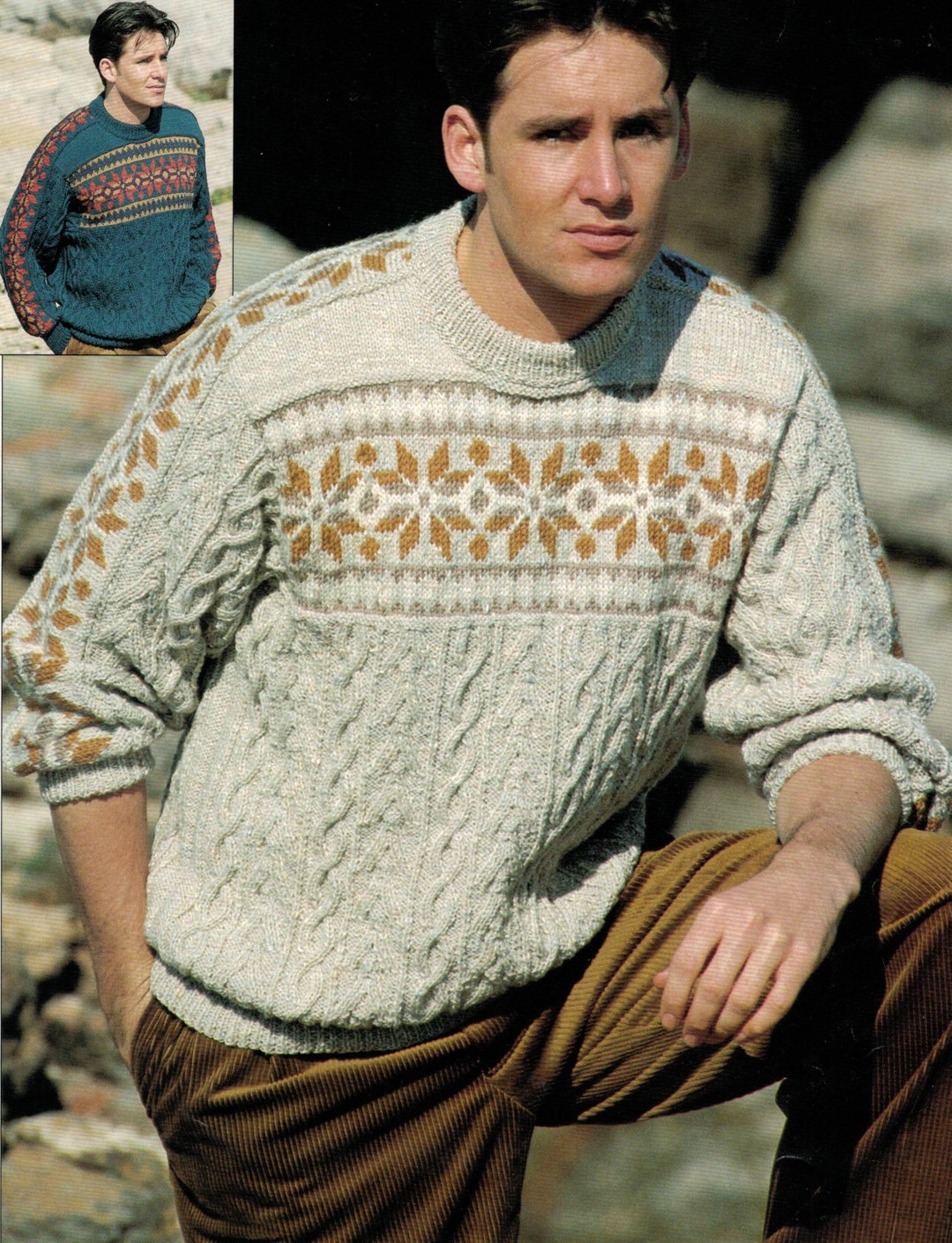 PDF Instant Download Knitting Pattern *man's Nordic and Cable Sweater ...
