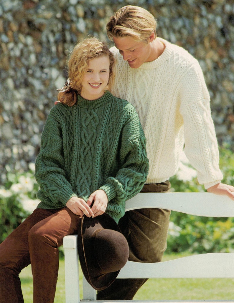 PDF Instant Download Knitting Pattern his 'n' Hers Cabled Aran Weight ...