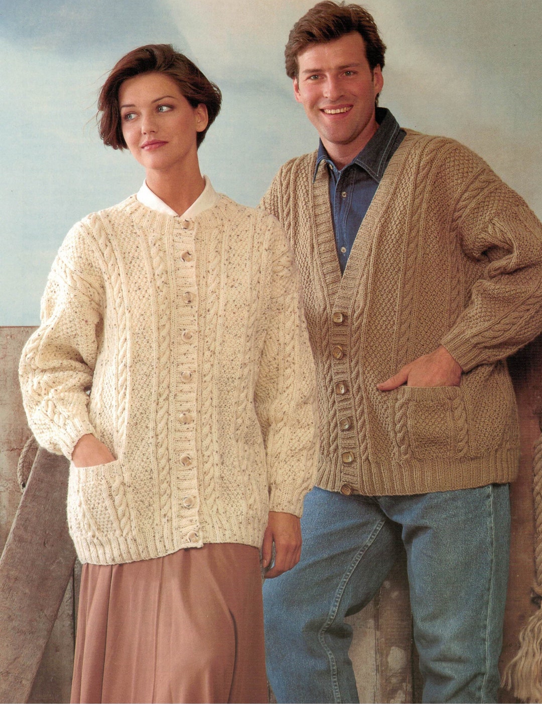 PDF Instant Download Knitting Pattern *man and Lady's Cabled Aran ...