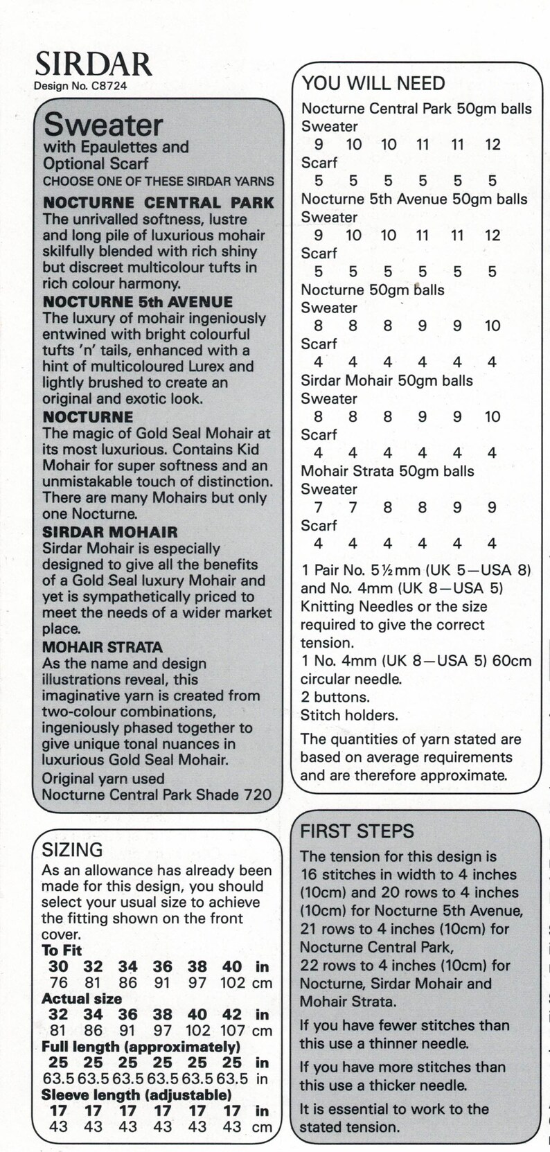 PDF Instant Download Knitting Pattern *mohair Sweater and Scarf* Sirdar ...