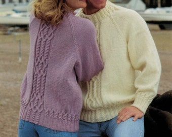 PDF Instant Download Knitting Pattern *his 'n' Hers Cabled Raglan Aran ...