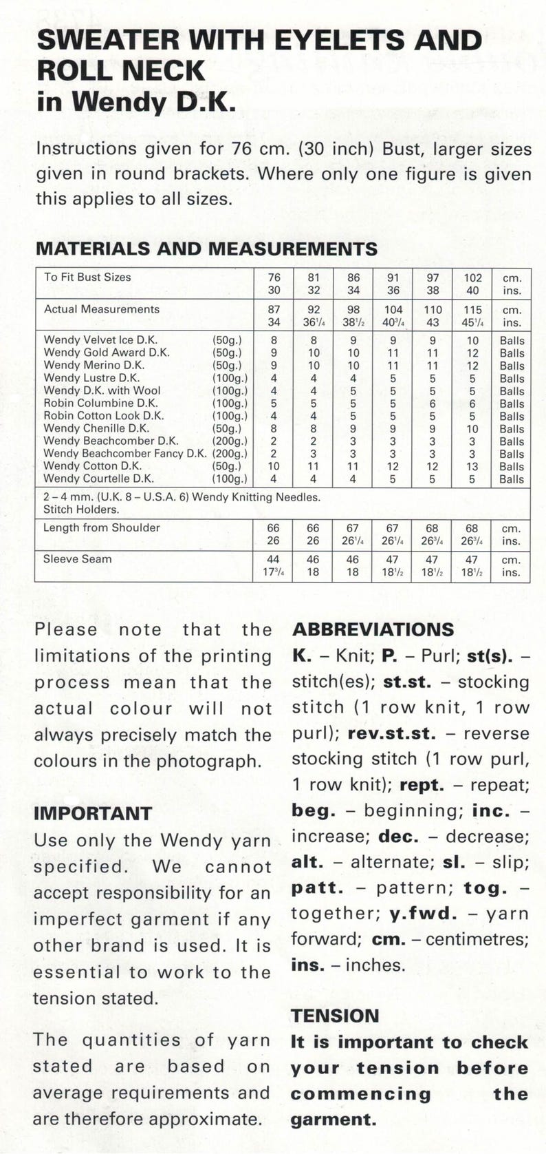 PDF Instant Download Knitting Pattern *ladies' Roll Neck Sweater* DK ...