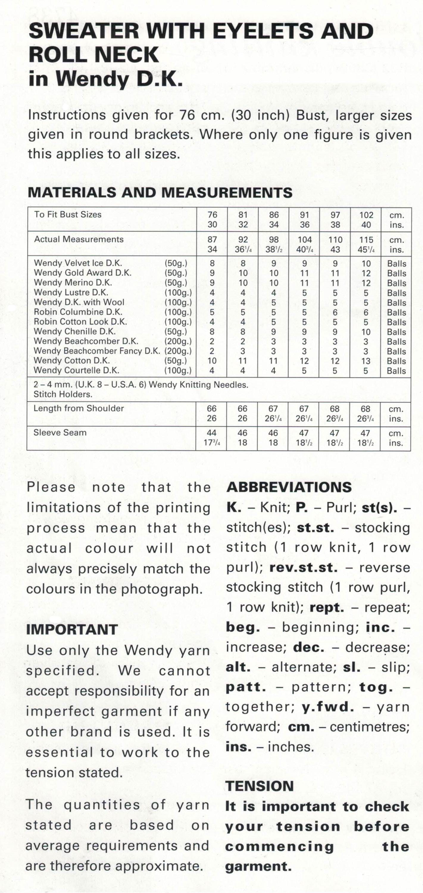 PDF Instant Download Knitting Pattern *ladies' Roll Neck Sweater* DK ...