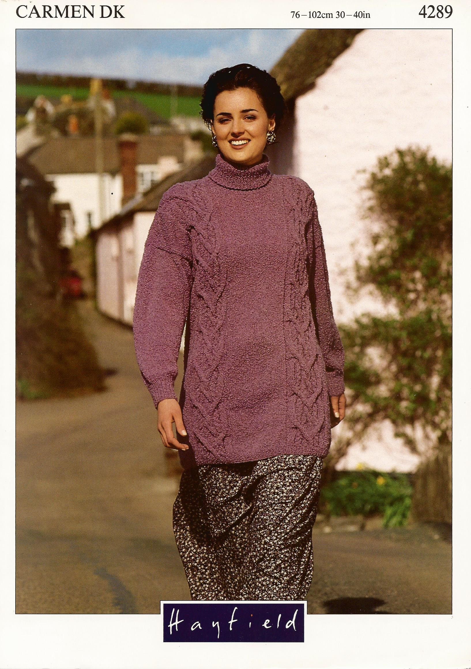 PDF Instant Download Knitting Pattern lady's DK Long Polo Neck Sweater ...