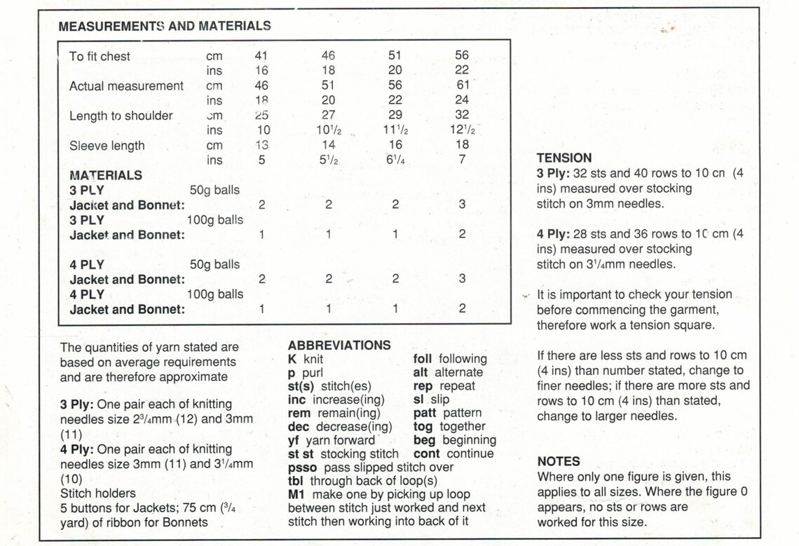 PDF Instant Download Knitting Pattern *baby's Matinee Jackets & Bonnets ...