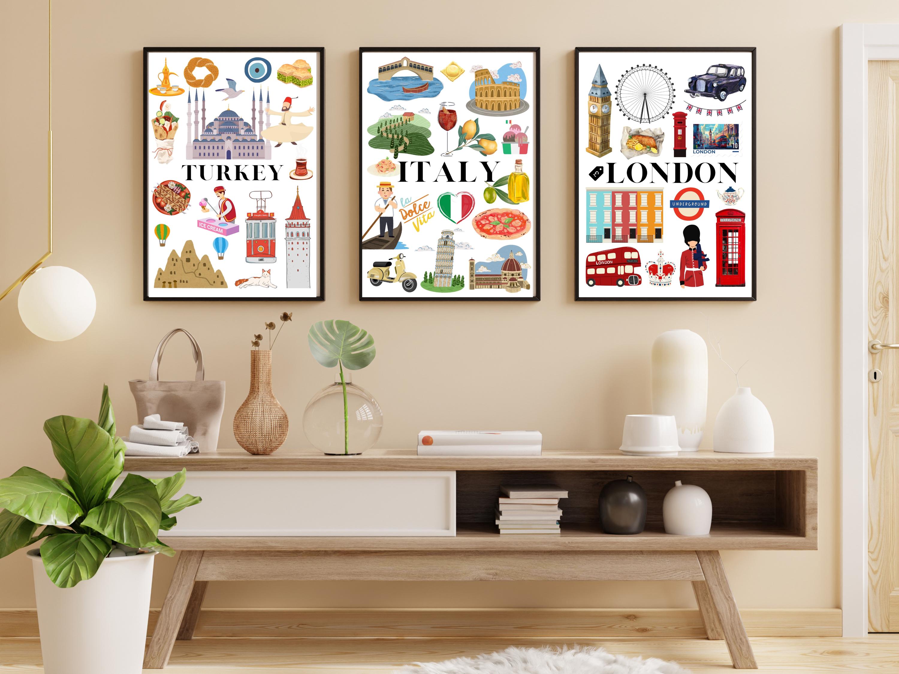 Set of 12 Travel Country & City Illustrations, Printable Art, Instant ...