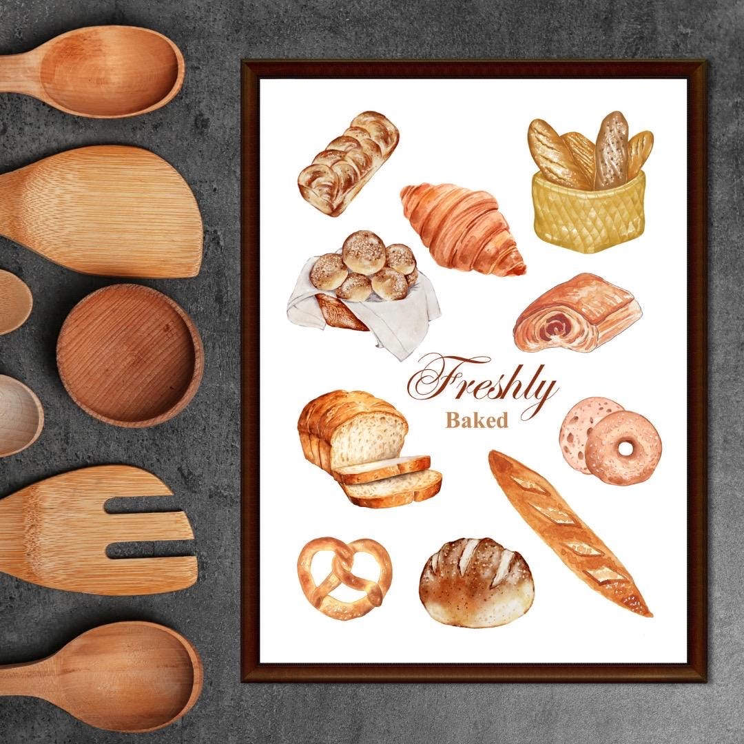 Bread Illustration, Printable Art, Bread Art, Bakery Poster, Digital ...