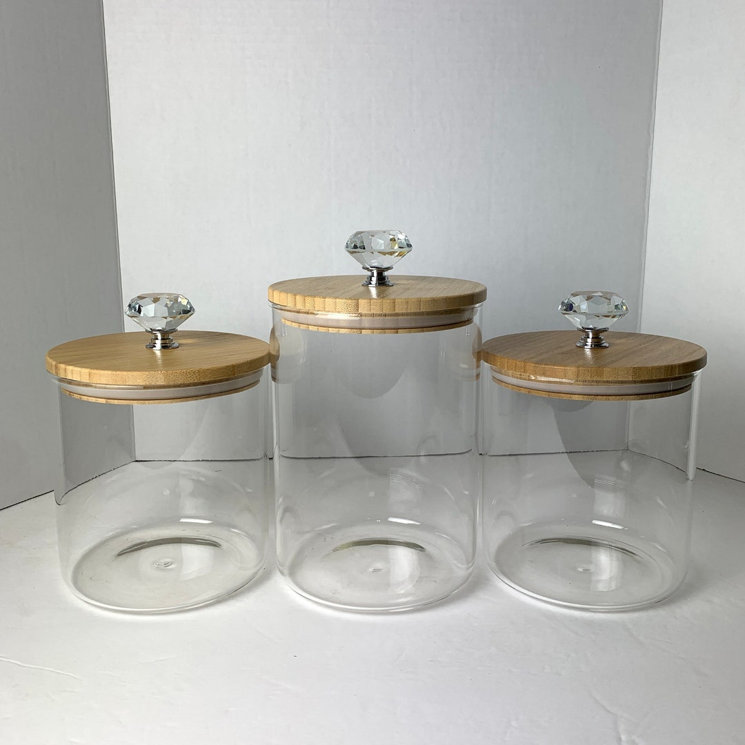 Clear Canister Set of 3 / Airtight Bamboo Lids and Oversized - Etsy