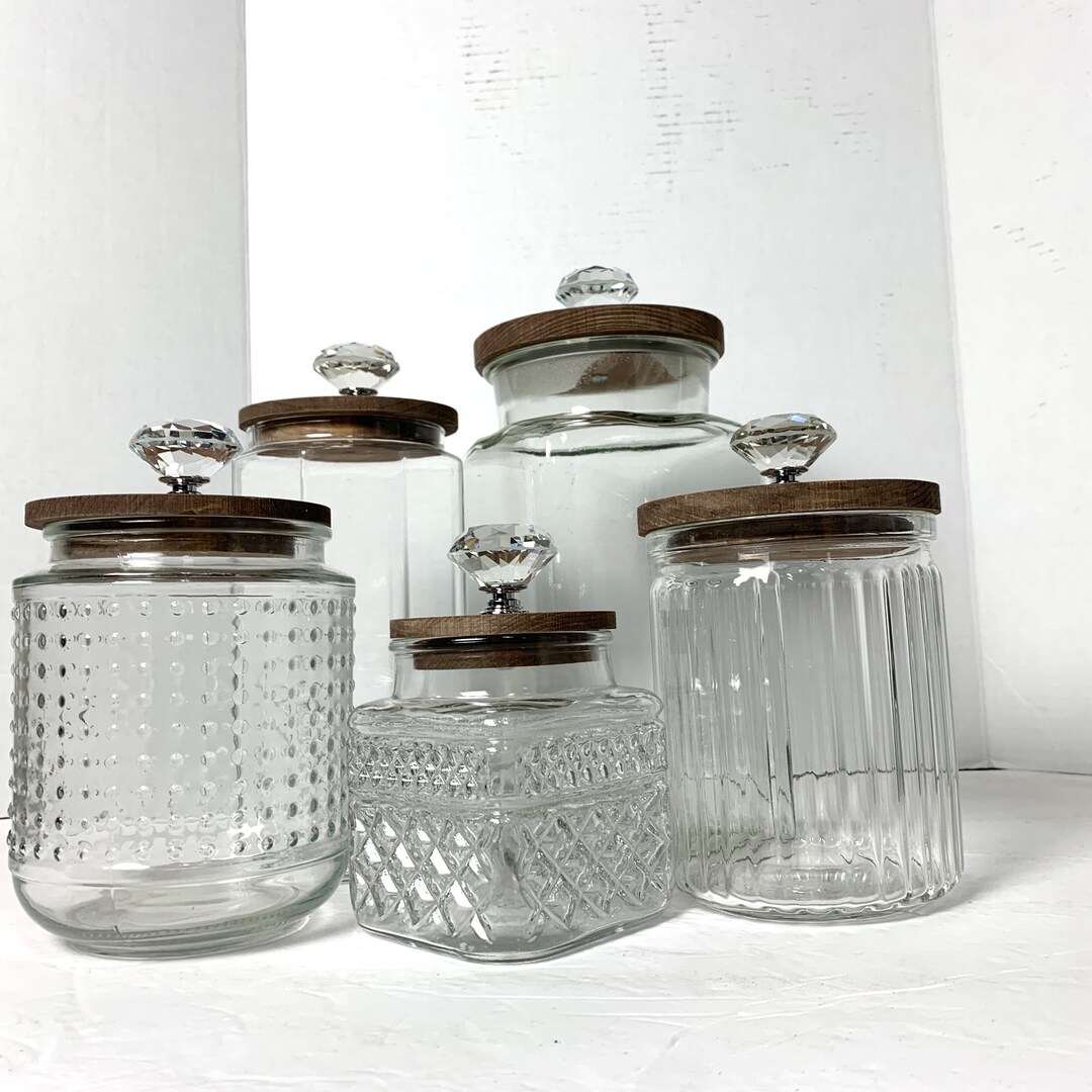 Kitchen Canister Set / Clear Glass Containers / Mixed Textures and ...