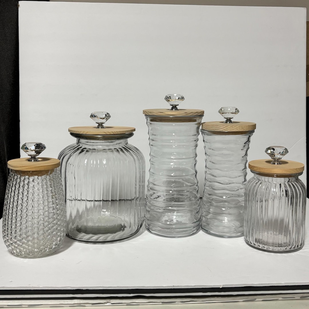 Kitchen Canister Set / Clear Glass Containers / Mixed Textures and ...
