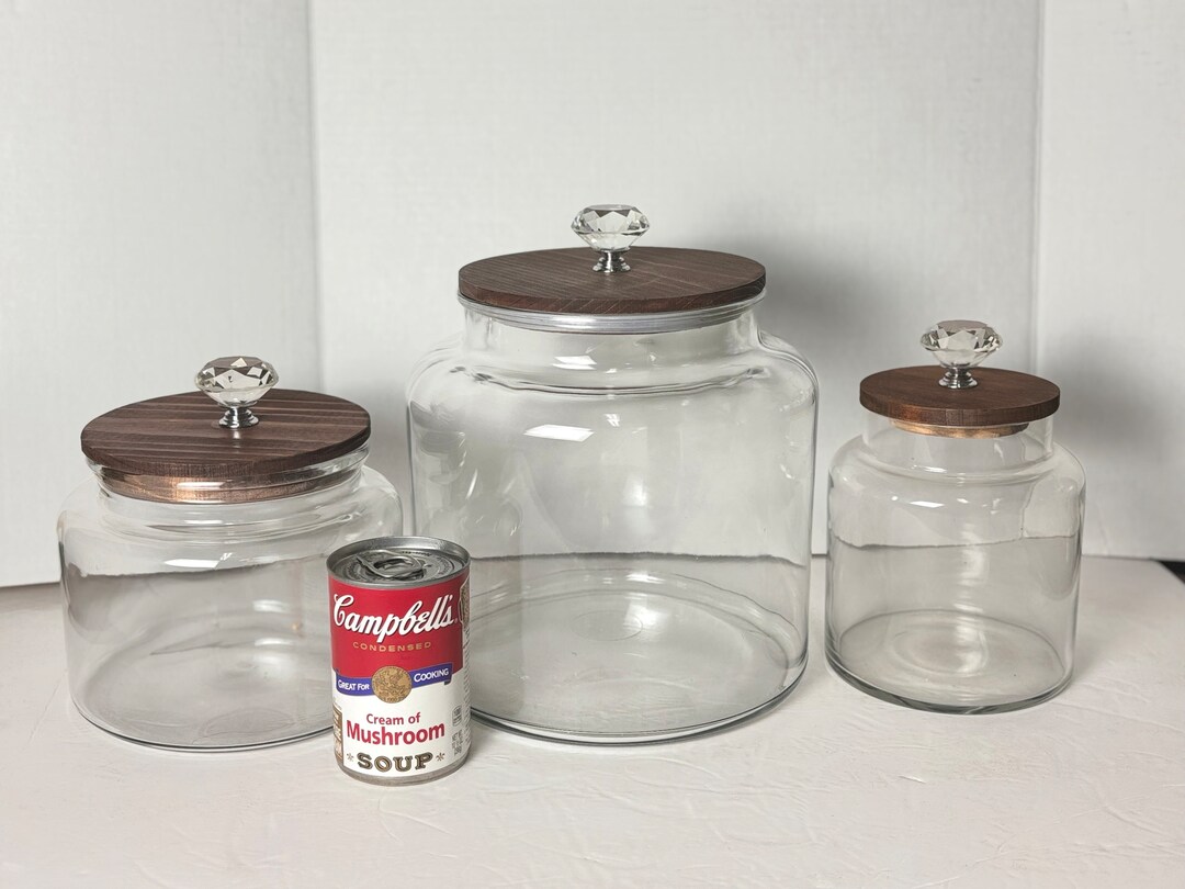 Extra Large Capacity Clear Glass Canister Set Container With Wood Lid ...