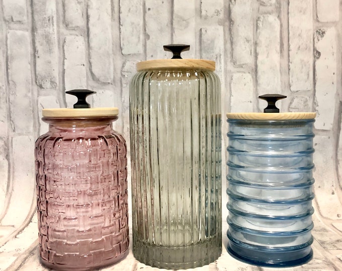 Boho Scandinavian Muted Neutral Colors Kitchen Canisters Textured Glass ...