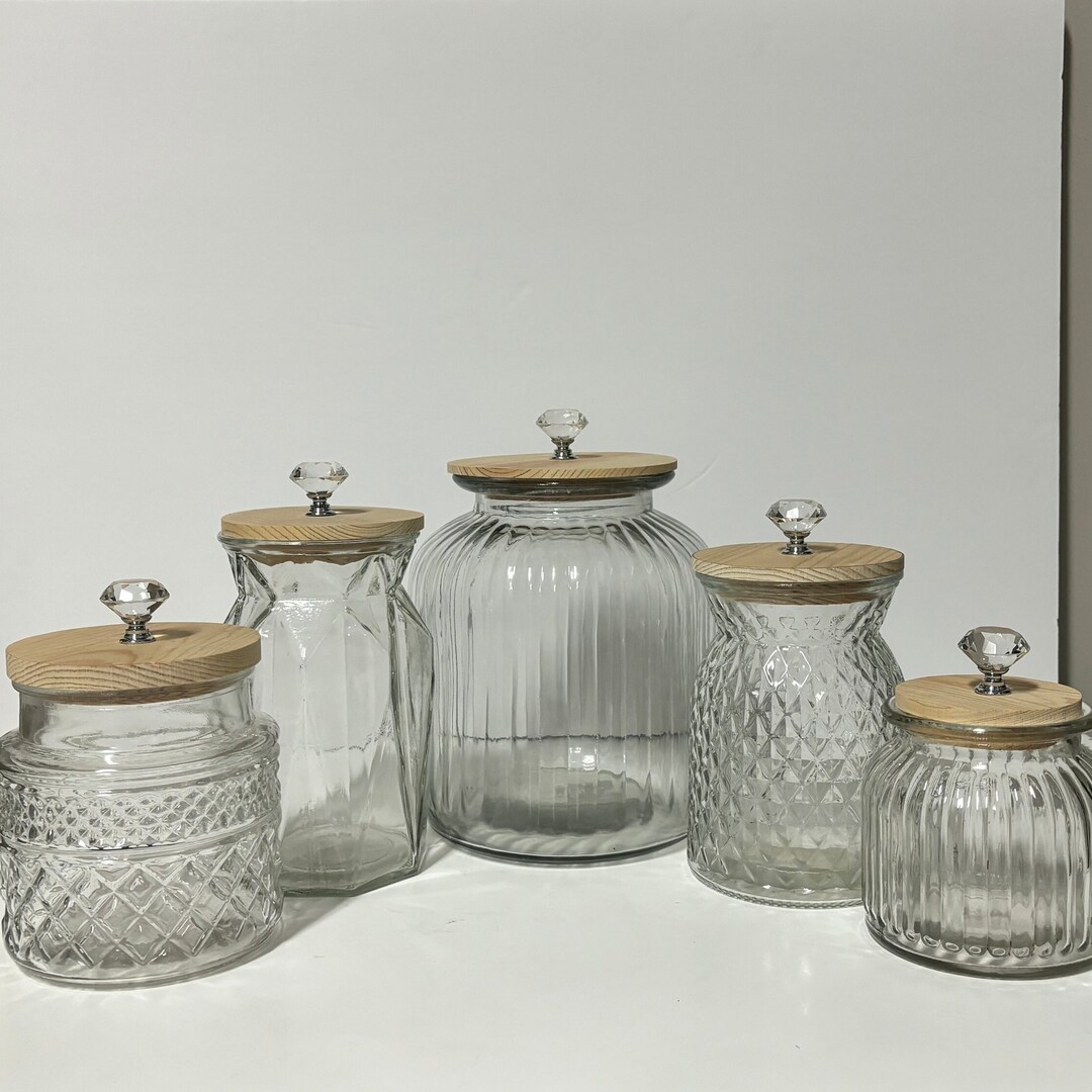 Kitchen Canister Set / Clear Glass Containers / Mixed Textures and ...
