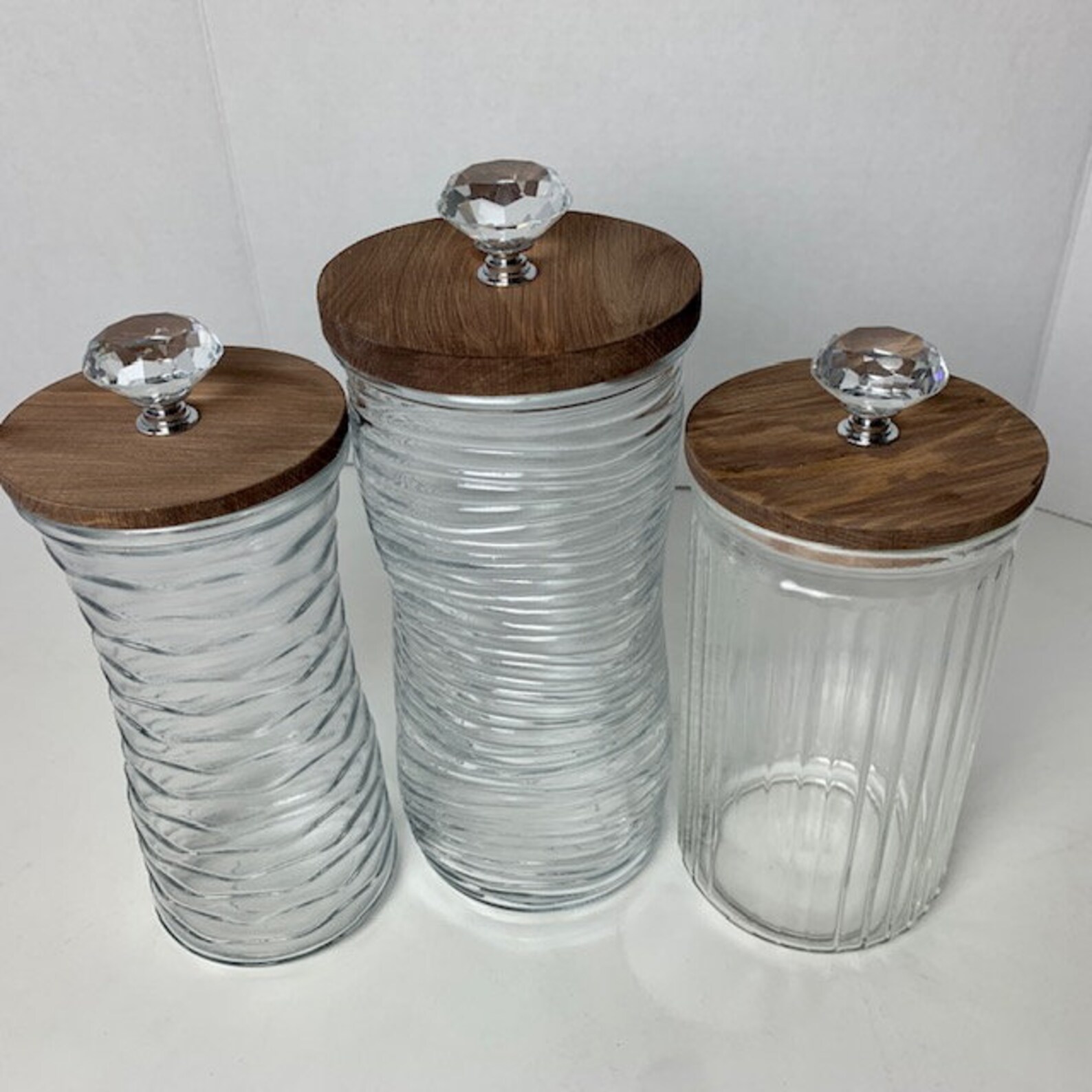 Large Clear Canister Set of 3 / Custom Dark-stained Lids and - Etsy