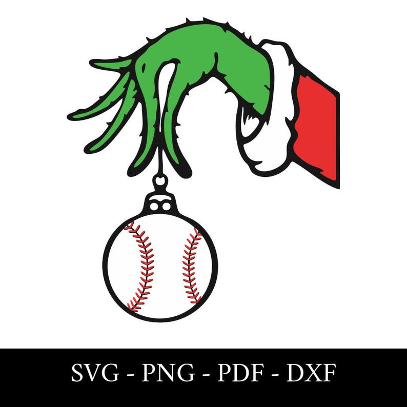 Grinch Holding Baseball Ornament SVG | Christmas Grinch Cut File for ...