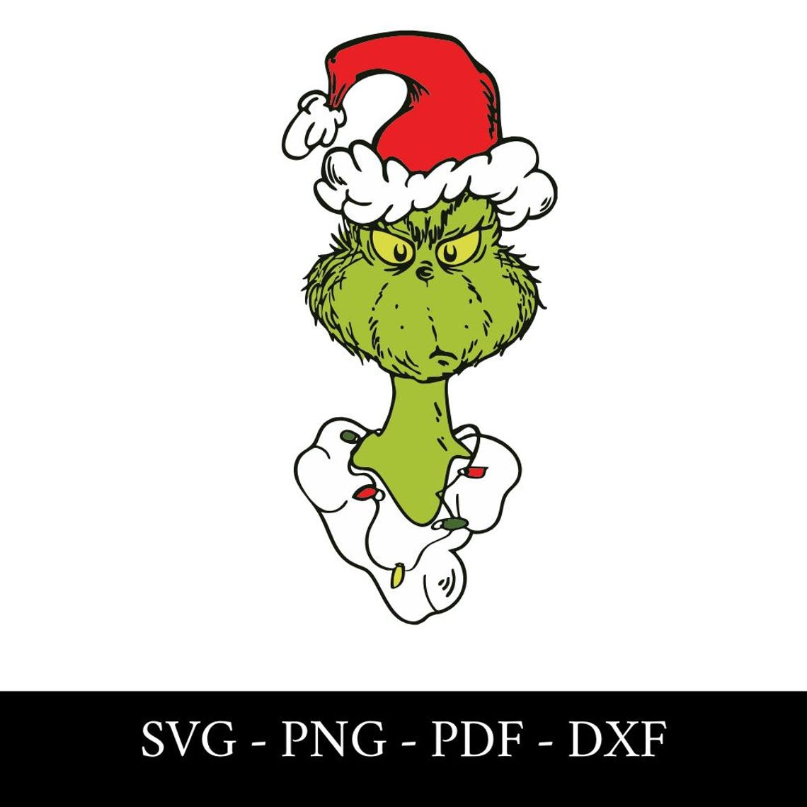 Grinch With Christmas Lights Svg Png Dxf Pdf - Smirking Grinch Holiday ...