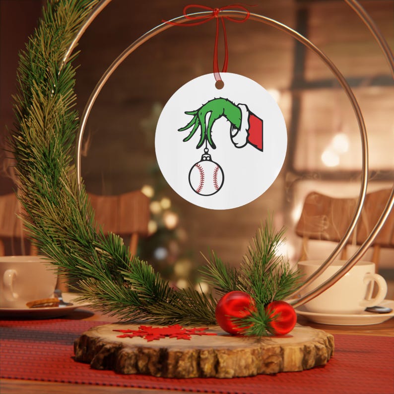 Grinch Holding Baseball Ornament SVG | Christmas Grinch Cut File for ...
