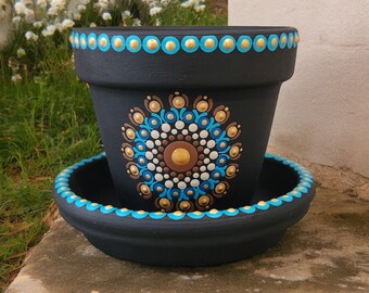 Hand Painted Mandala Dot Art Plant Pot - Etsy