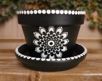 Hand Painted Mandala Dot Art Plant Pot - Etsy