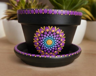Hand Painted Mandala Dot Art Plant Pot - Etsy