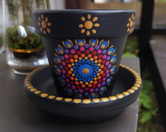 Hand Painted Mandala Dot Art Plant Pot - Etsy