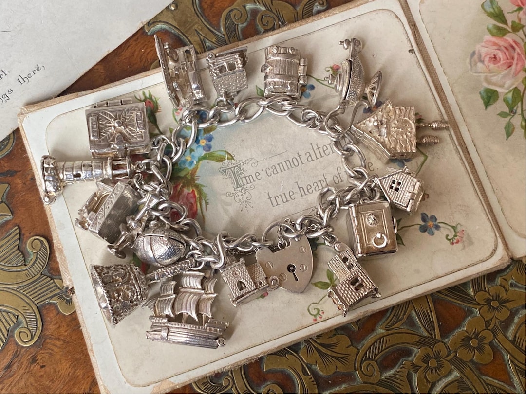 Fantastic Vintage Heavy Loaded Sterling Silver Charm Bracelet With ...