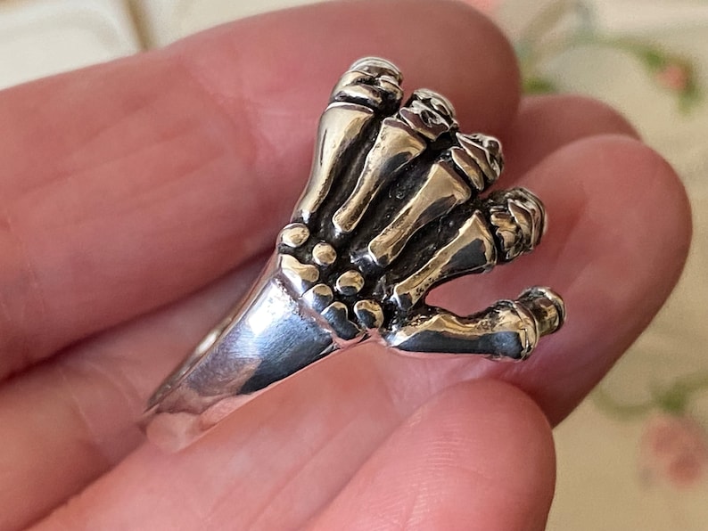 Fabulous Unusual Sterling Silver Gothic Design Skeleton Hand Statement ...