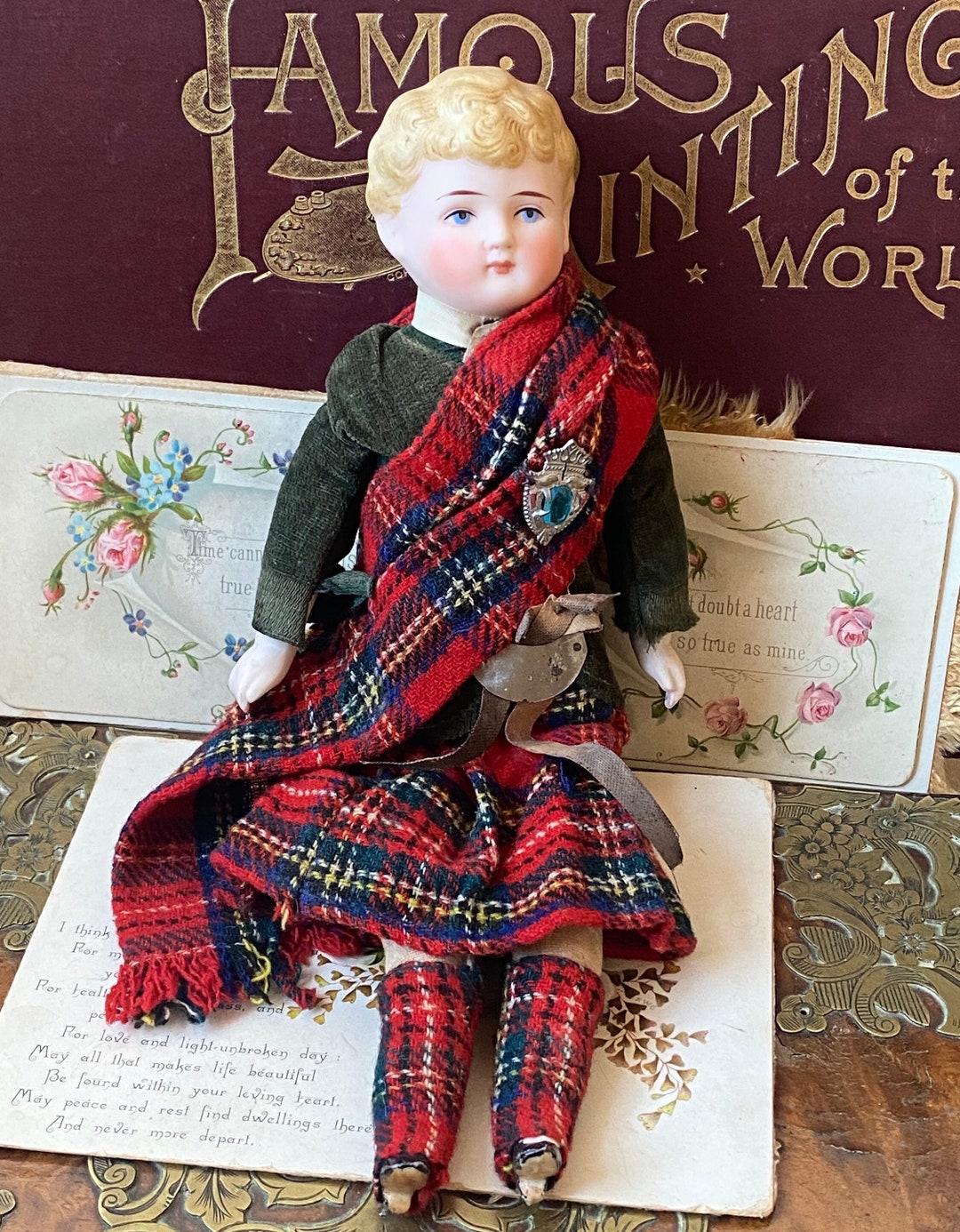 Unusual Antique Victorian/edwardian Bisque Head Sawdust Cloth Body ...