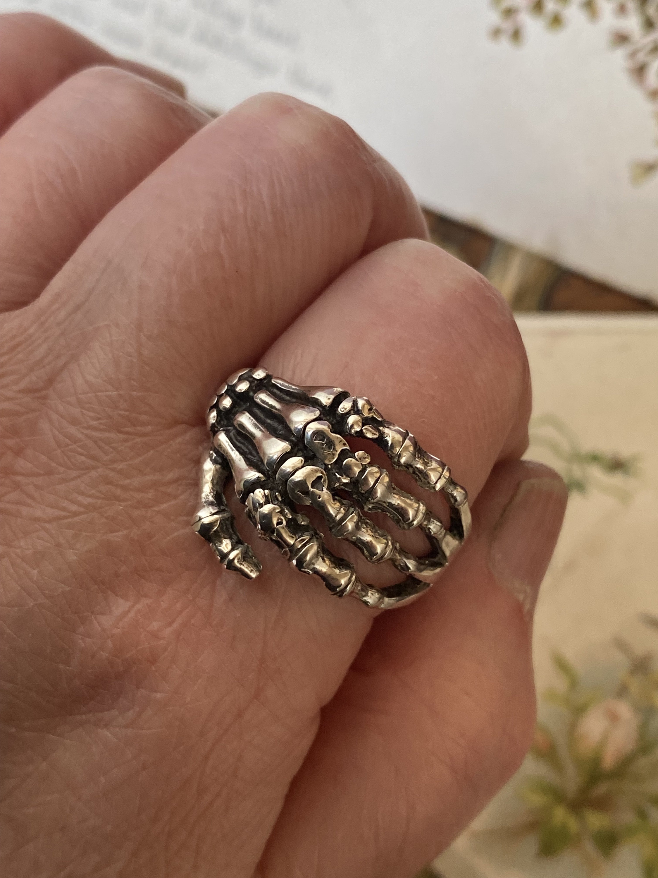 Fabulous Unusual Sterling Silver Gothic Design Skeleton Hand Statement ...