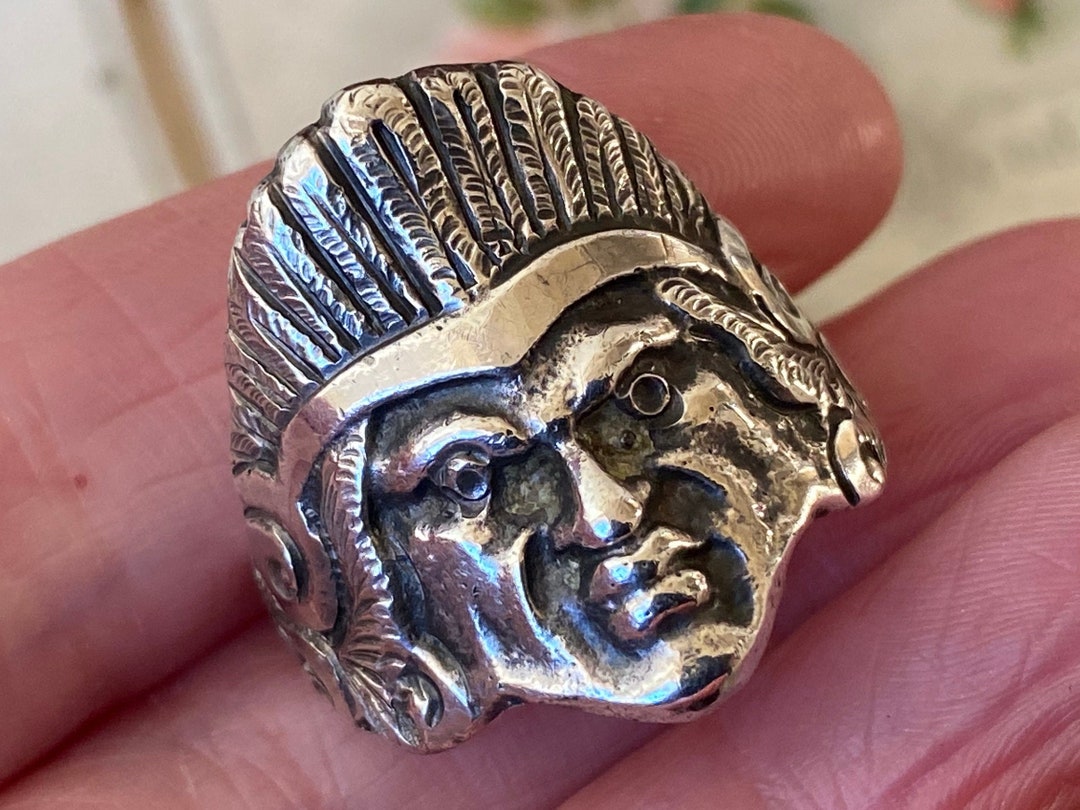 Fabulous Unusual Antique Vintage ‘aztec Inca’ Head, Sterling Silver ...