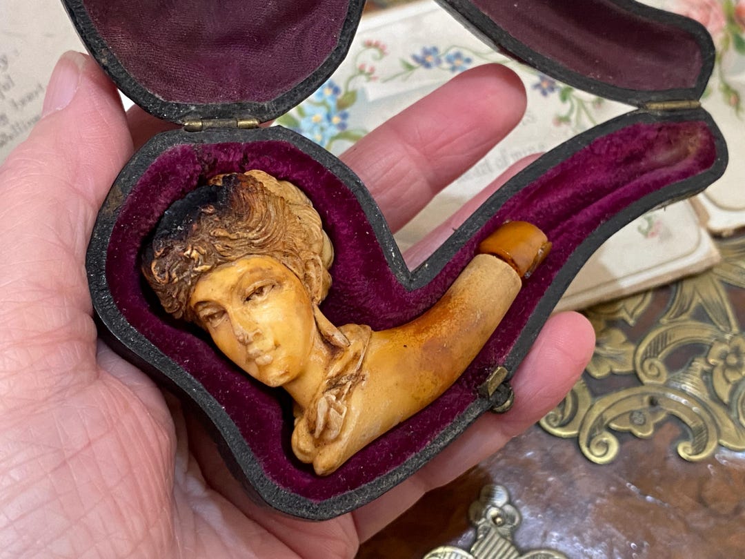 Antique Victorian Miniature Carved Lady Meerschaum Pipe /cheroot Holder ...