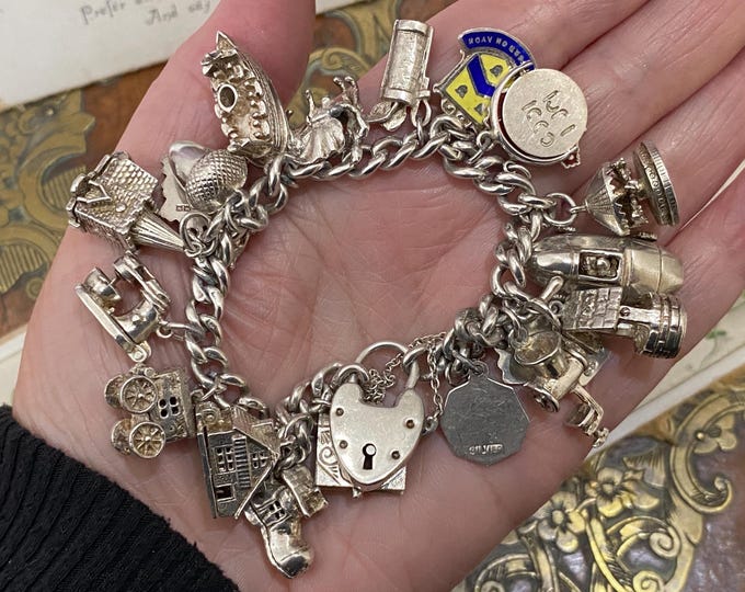 Fabulous Unusual Vintage 1970’s Sterling Silver Loaded Charm Bracelet ...
