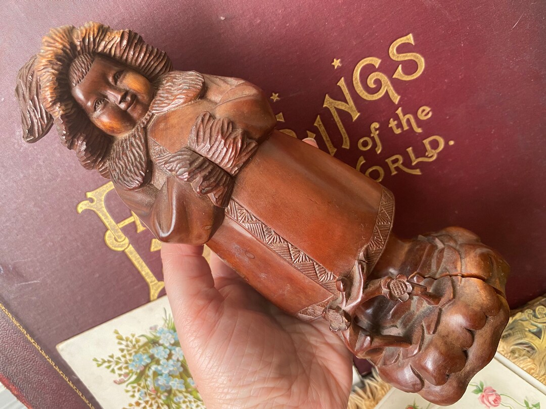 Fabulous Unusual Antique/vintage Heavy Solid Carved Wood Eskimo Inuit ...