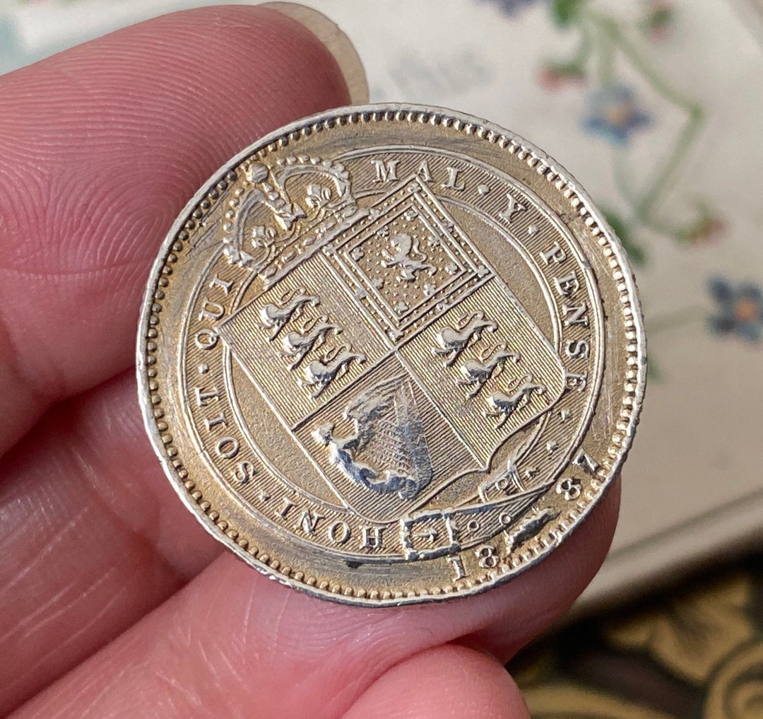 Unusual Antique Victorian 1887 Sterling Silver Queen Victoria Shilling ...